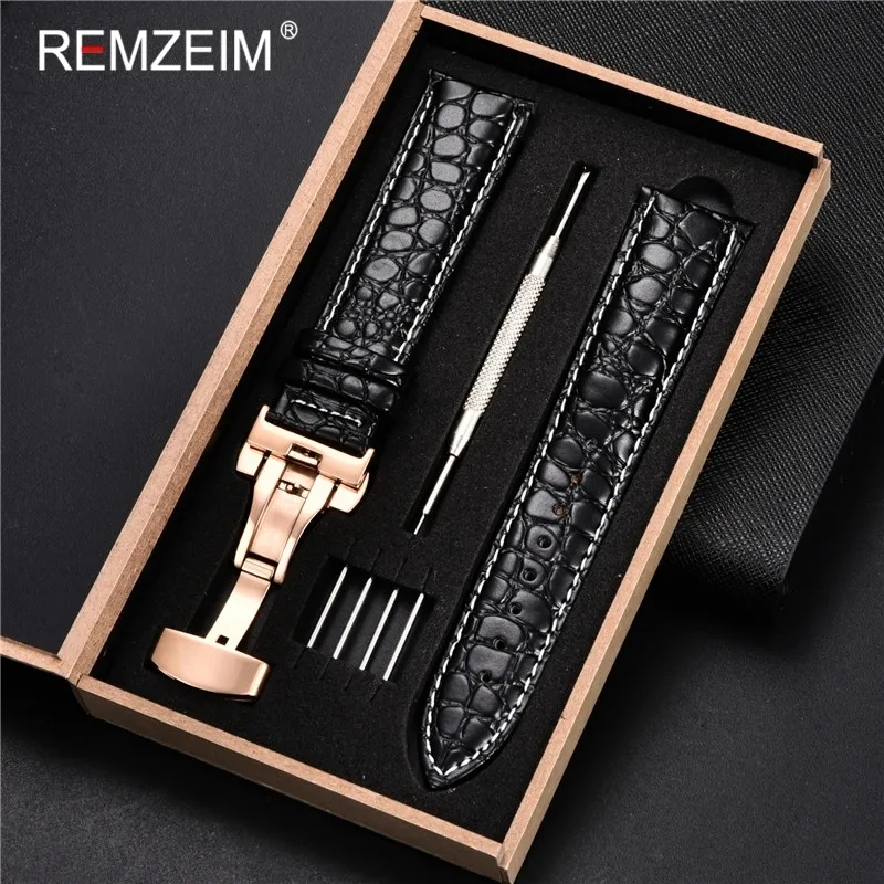 Premium Genuine Leather Watch Strap - Classic Butterfly Clasp Watchband ...