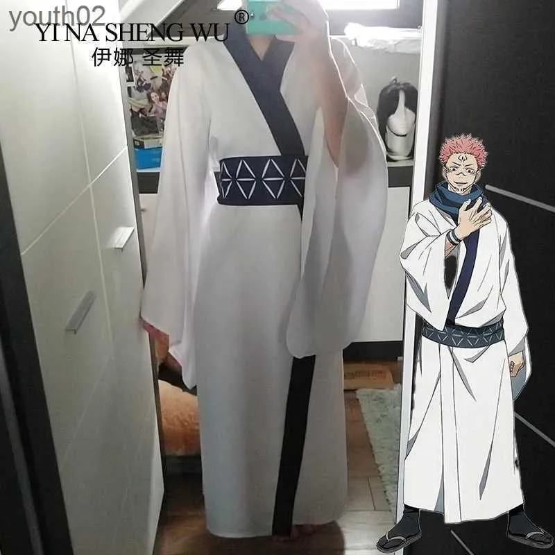 Jujutsu Kaisen Ryomen Sukuna Roleplay Costume Unisex White Kimono Hanfu ...