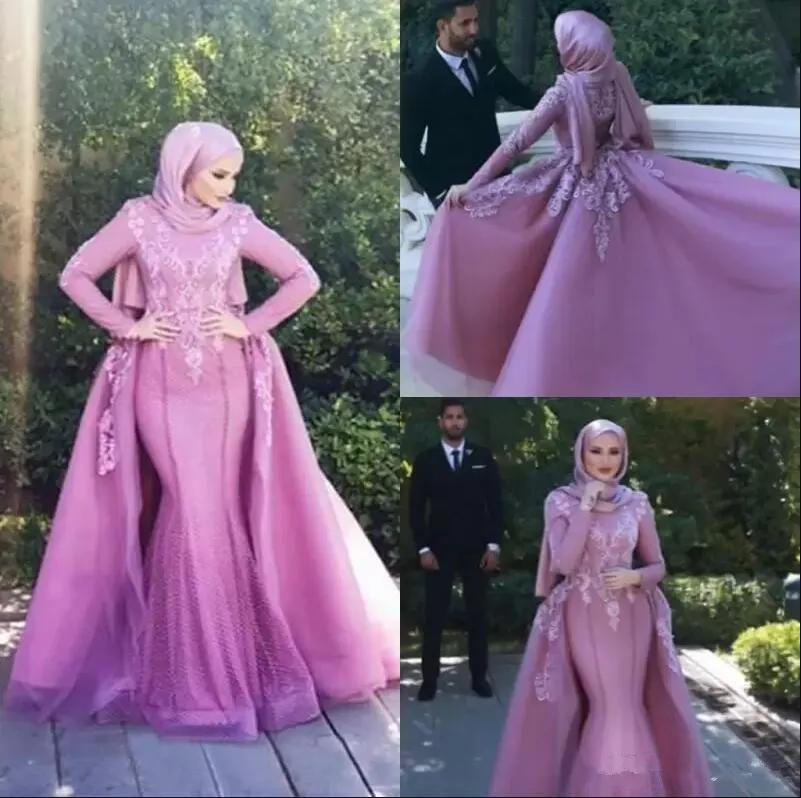 Islamic Bridal Dresses: Fuchsia Mermaid Wedding Gown With Detachable ...