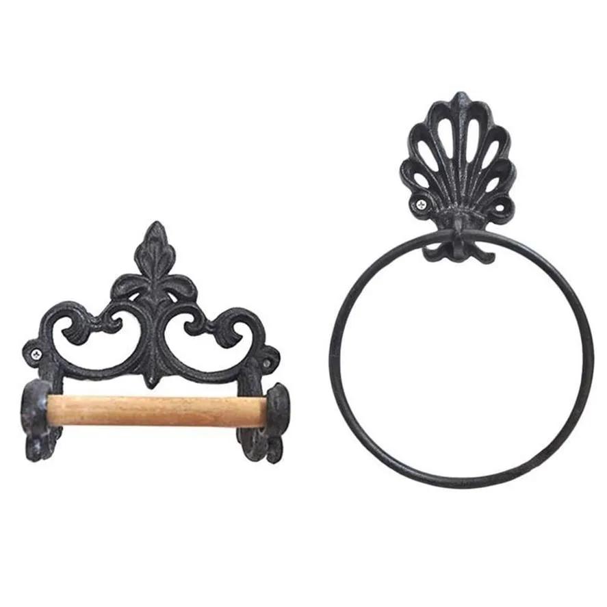 Retro Wrought Iron Bathroom Set - Toilet Paper Holder, Towel Rack ...