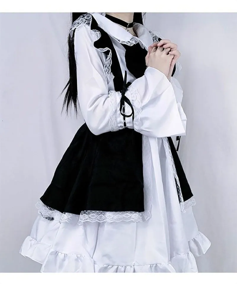Conjunto Sexy Para Mujer Traje De Sirvienta Lolita Cosplay Lindo Erótico Kawaii Cafe Traje Negro ...