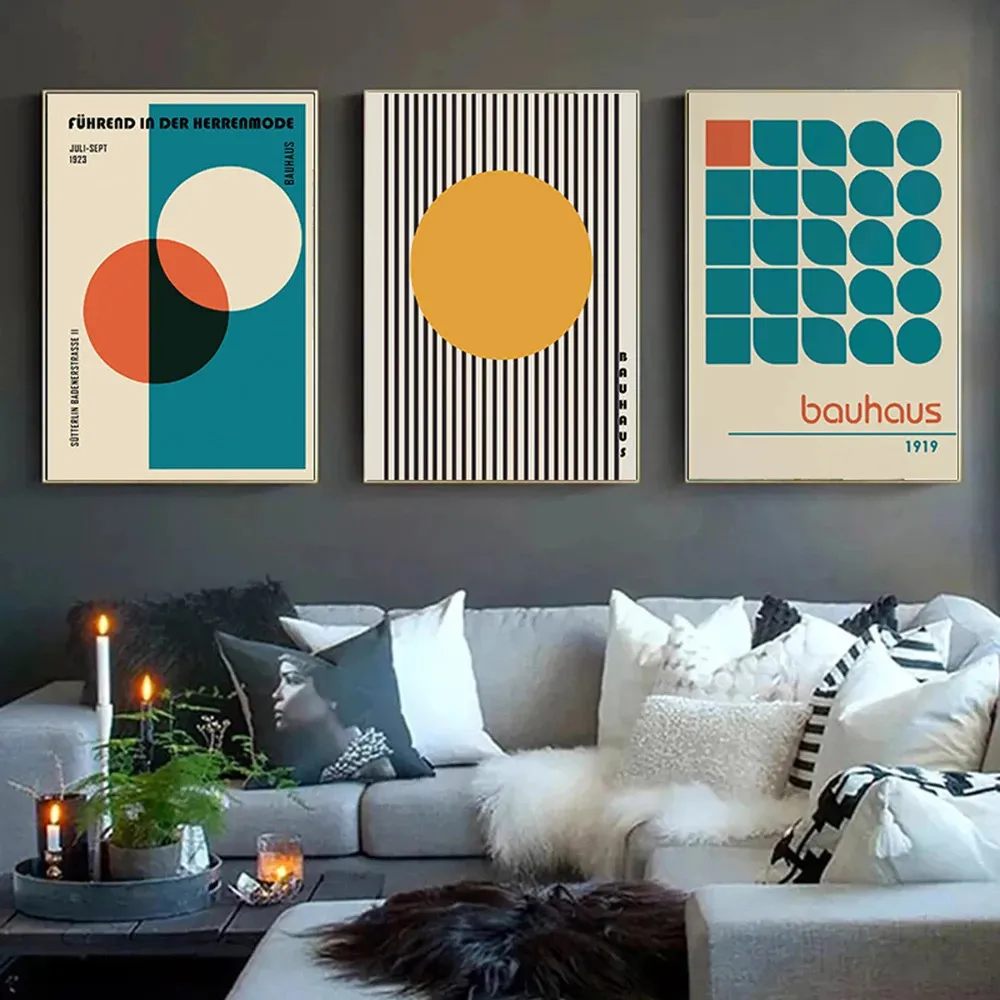 Colorful Bauhaus Yellow Geometric Line Canvas paintings for wall for ...