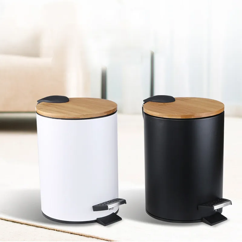 Kitchen Caddy Bin 3/5L Wooden Flip Top Walking Garbage Can Garbage Bin ...