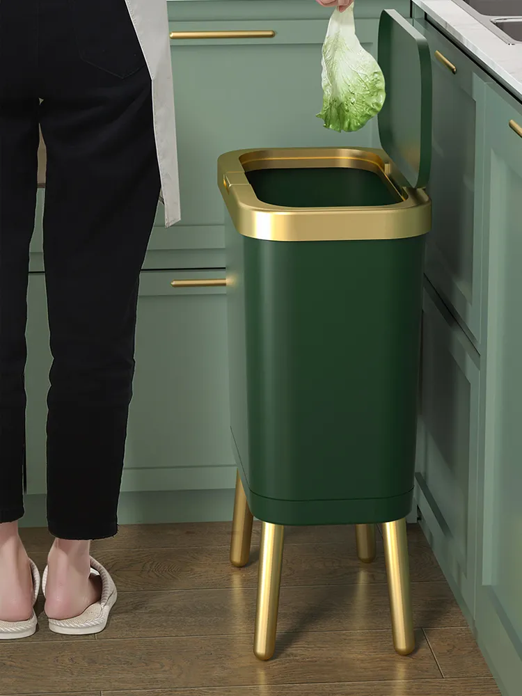 Luxury Gold Trash Can - Slim 15L Waste Bin with Lid, Push-Type, Ideal ...