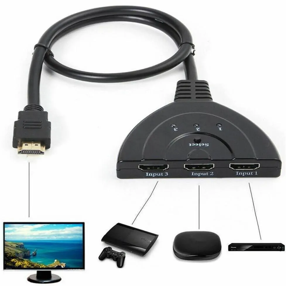 Switcher Splitter 1080P 3 In 1 Out Port Hub For DVD HDTV Xbox PS3 PS4 ...