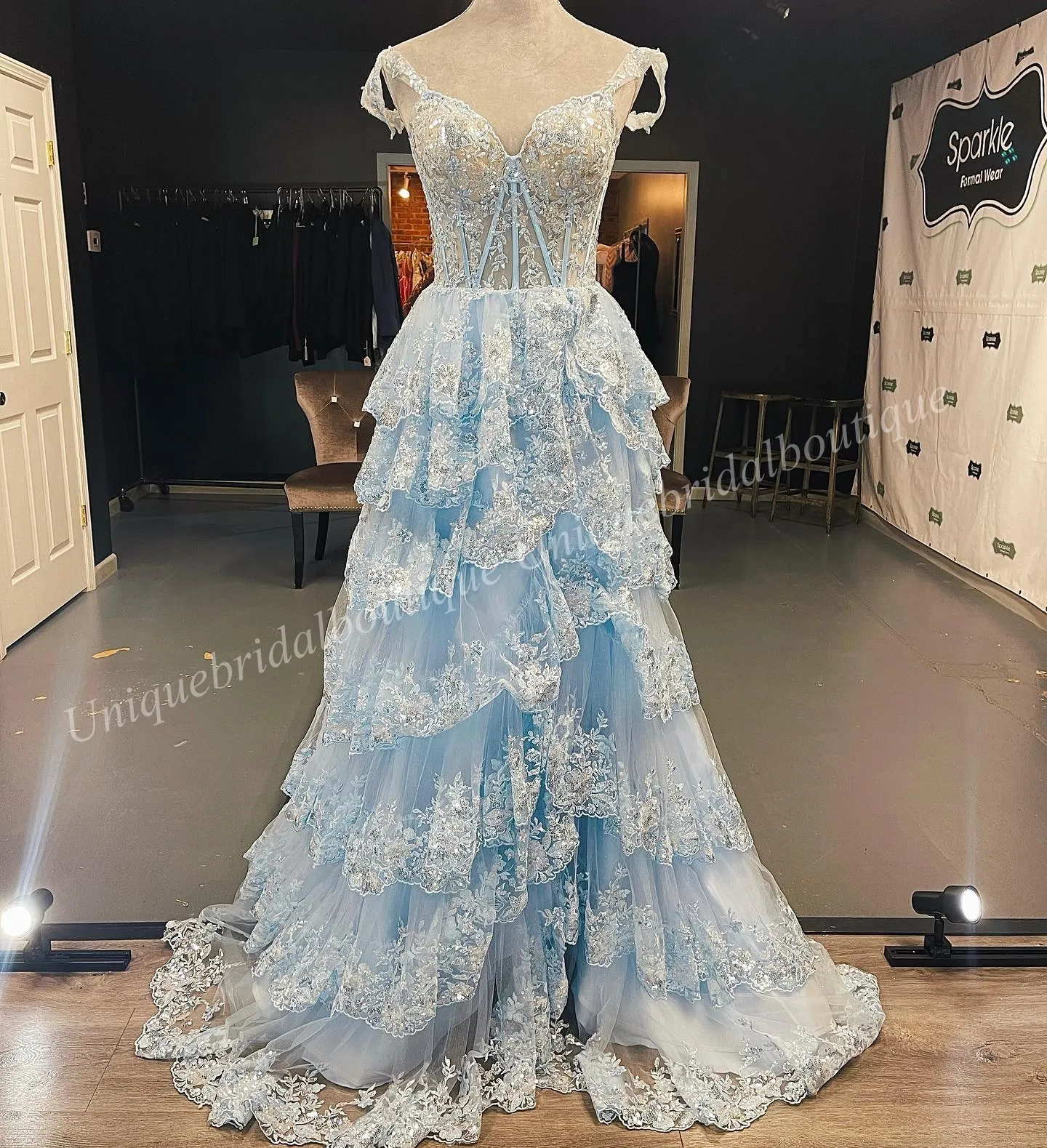 Sparkly Tulle Prom Dress: Ruffle High Slit Corset Evening Gown Pageant ...