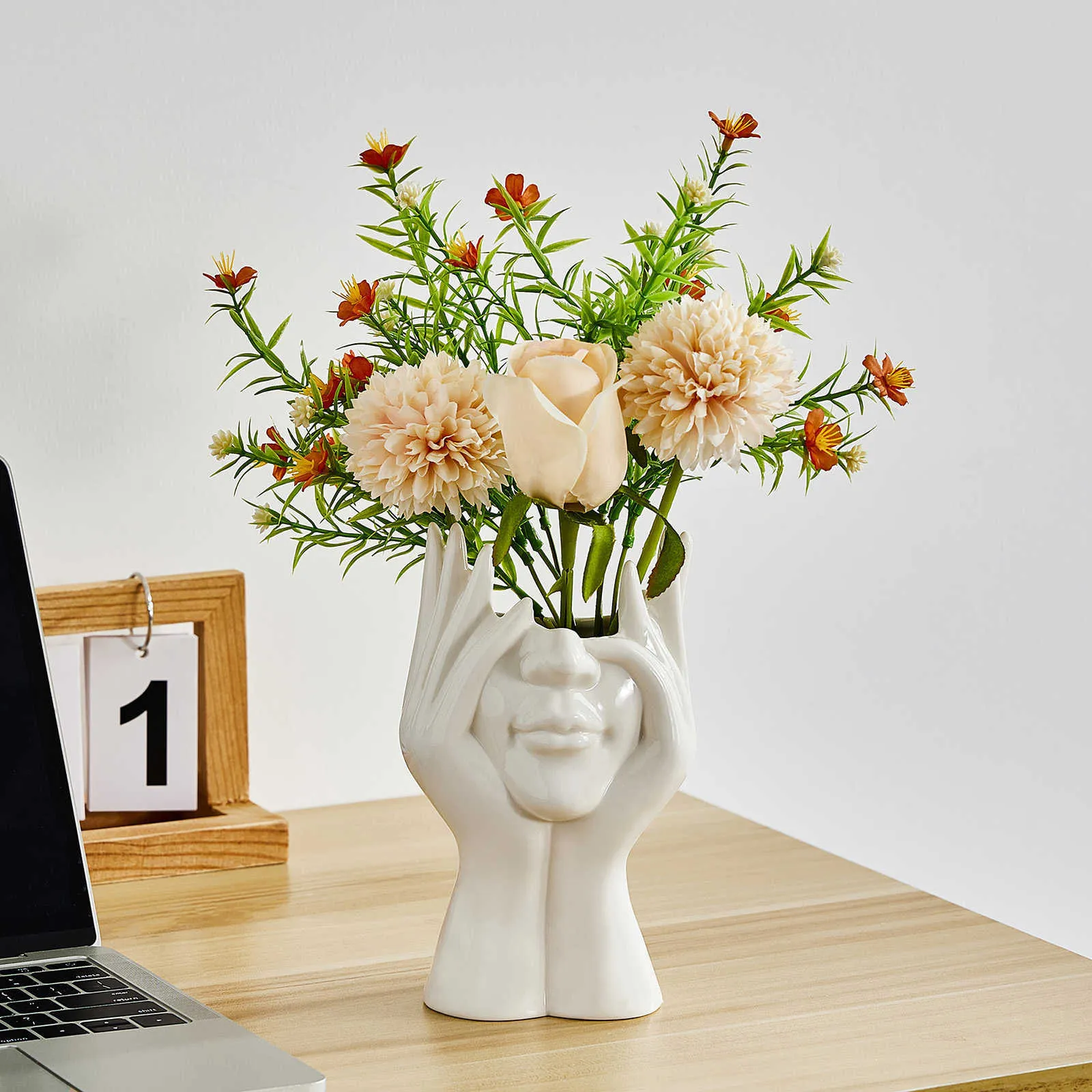 Vases Nordic Flower Vase Human Face Art Vase Modern Sculpture White ...