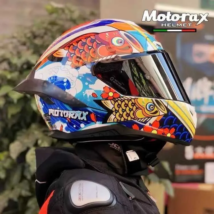 Motorax Molex R50S Koi Starry Sky Black Helmet للرجال والنساء فورسيزونز دراجة نارية بارد ممتلئ ...