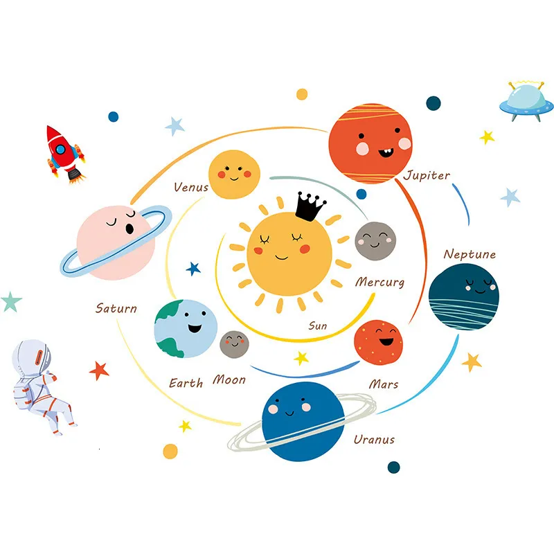 Wall Decor Cartoon Solar System Vinyl Stickers Children Room Ation Boy ...