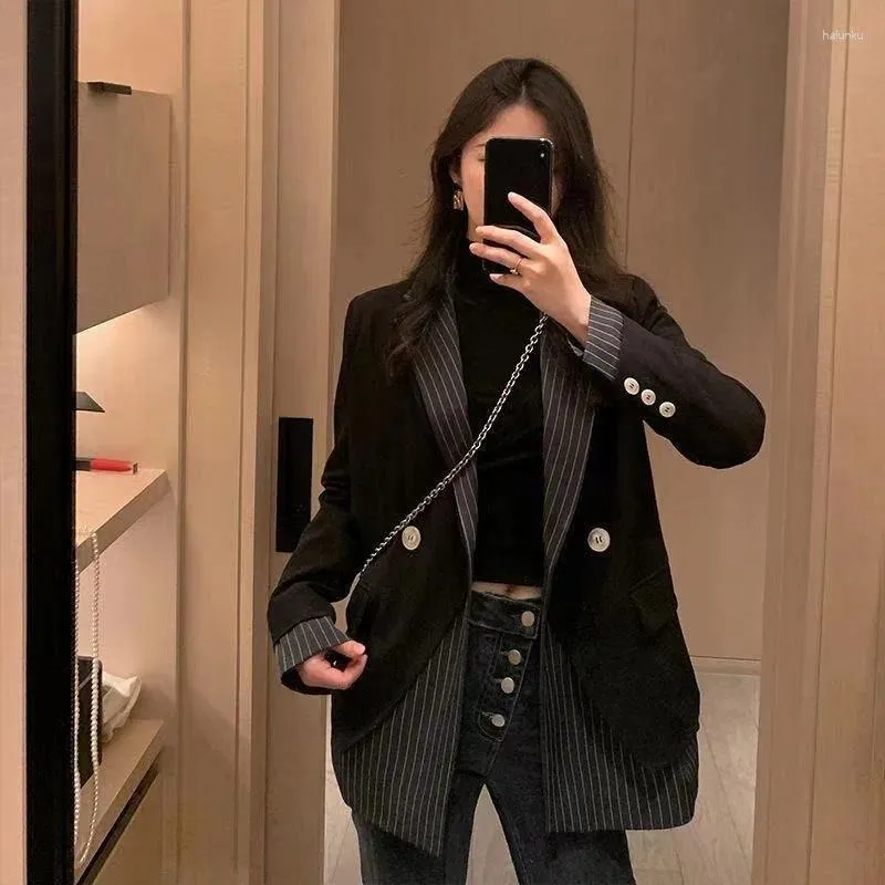 DHgate.com:Women's Suits Patchwork Blazer Striped Suit Jacket Office Women Korean Fashion Slim ...
