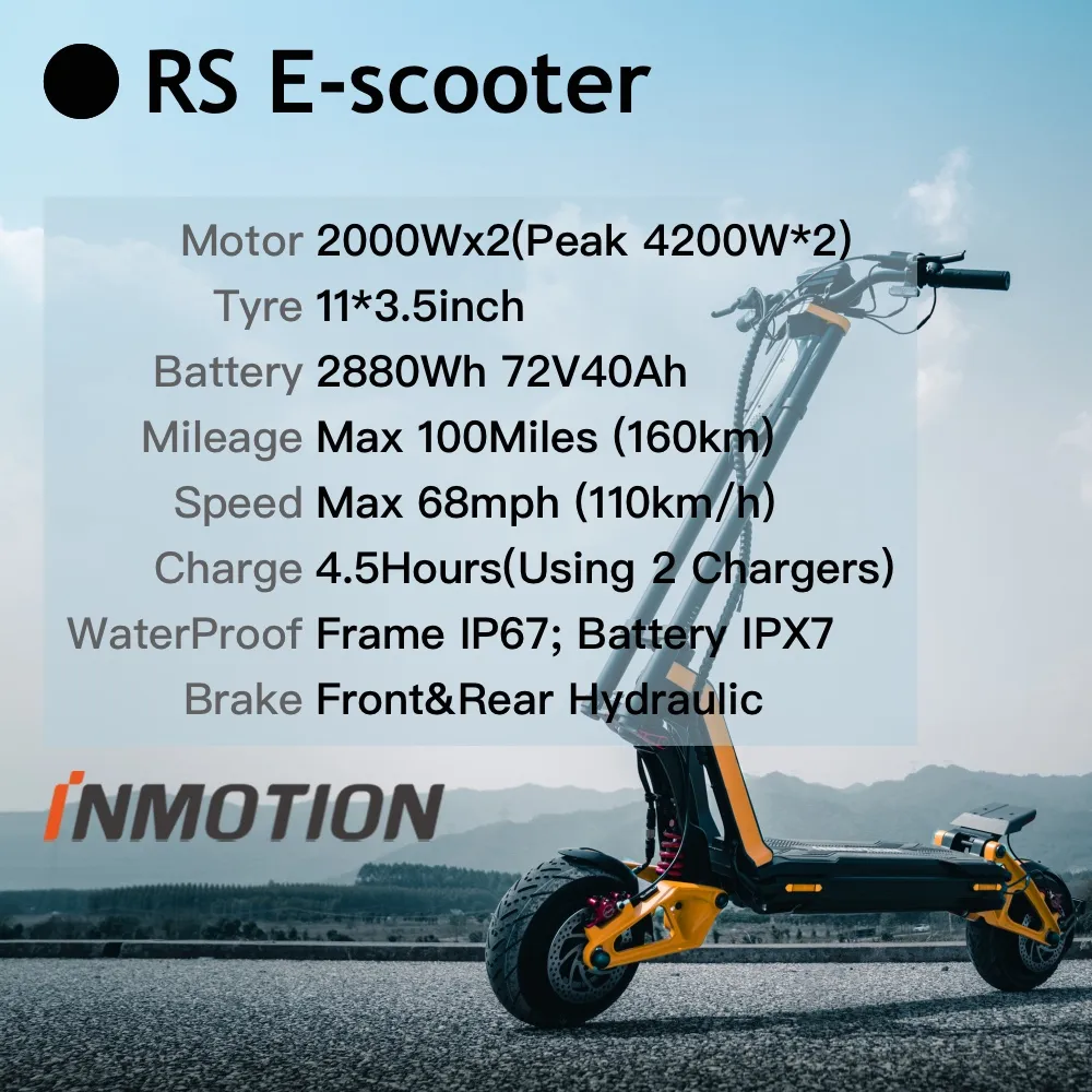 INMOTION RS Scooter Eléctrico 4000W 11 Pulgadas 2880Wh 72V40Ah ...