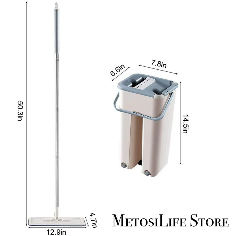 Mops MetosiLife Foldable Flat Mop And Bucket Set Equipped With 12 ...