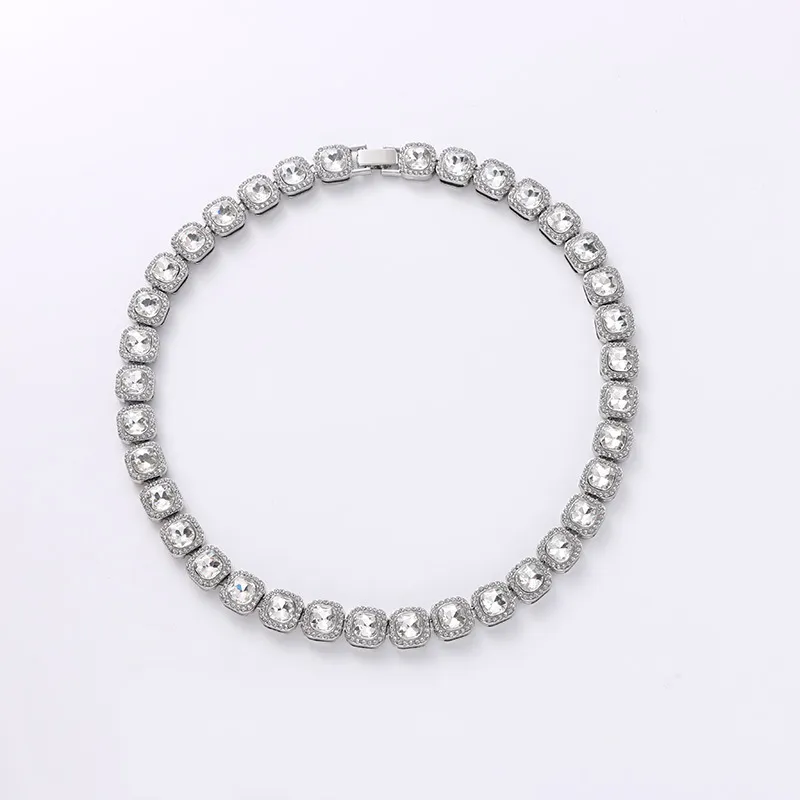Ice Zircon Cuban Chain Choker Necklace: Sparkling Rhinestone Neckchain ...