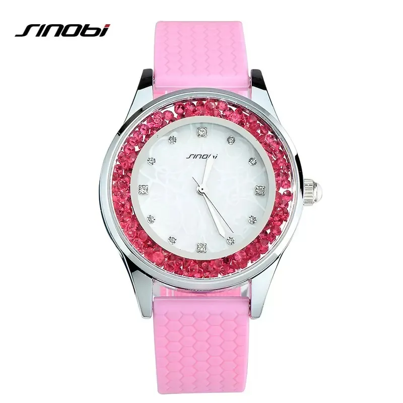 2023 SINOBI Fashion Women's Diamonds Wrist Watches Silicone Watchband Top Luxury Brand Ladies ...