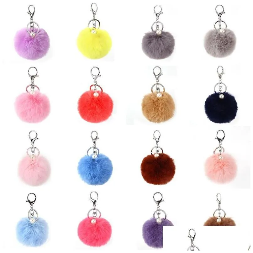 DHgate.com:Fluffy Faux Fur Pom Pom Keychains for Bags - 25 Solid Pearl ...