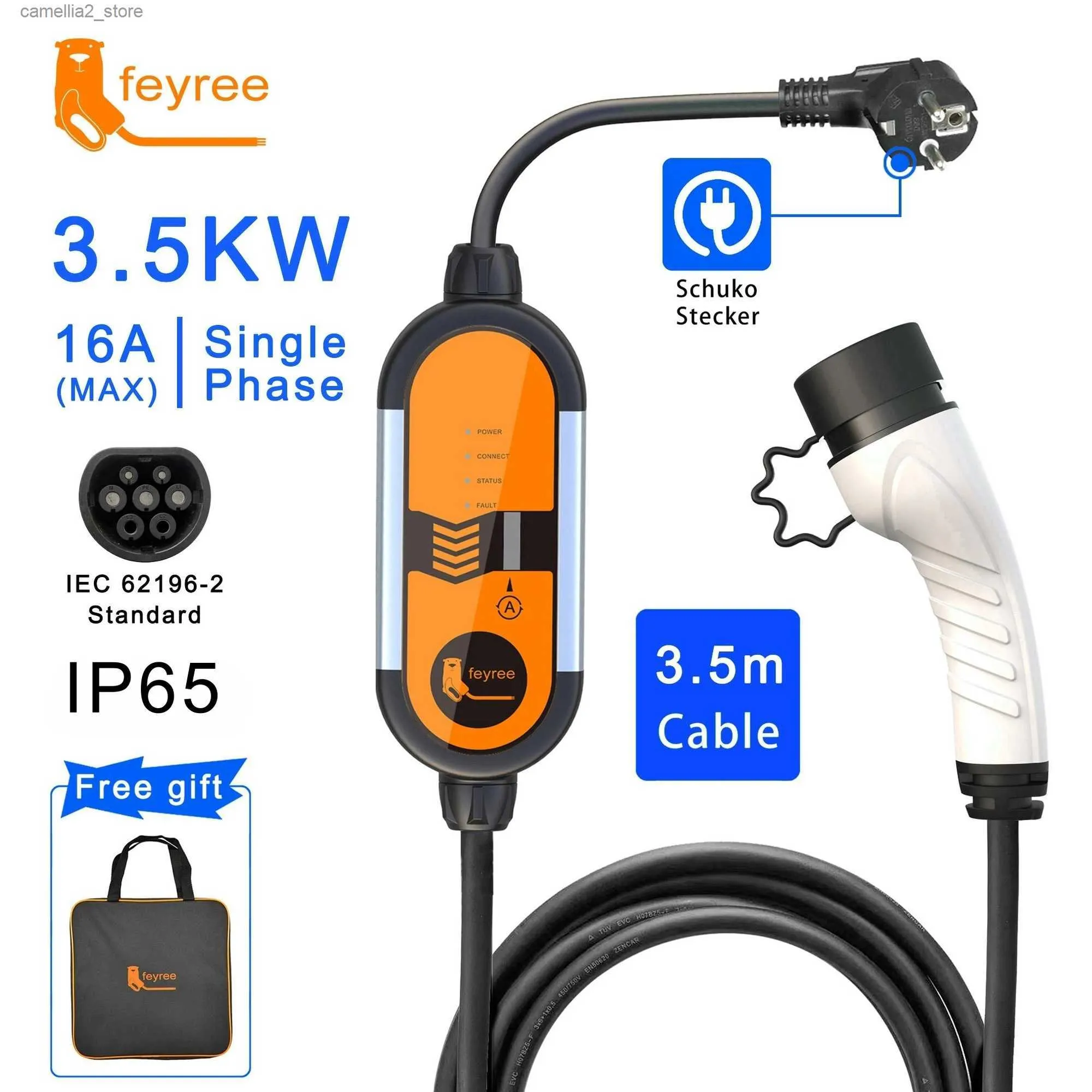 DHgate.com:Adjustable 16A 3.5KW Type2 Portable Electric Vehicle Charger ...