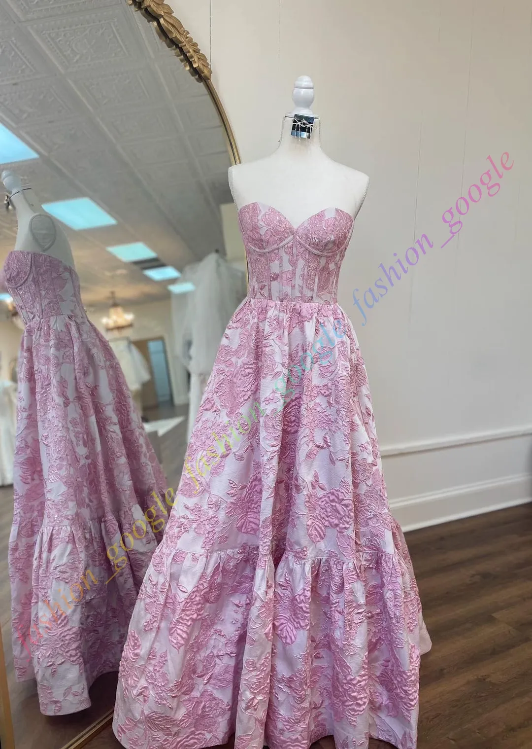 Floral Brocade Prom Queen Dress With Corset And Metallic Ballgown For ...