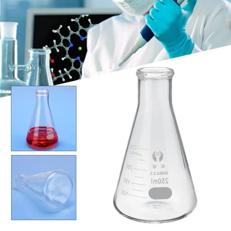Borosilicate Glass Erlenmeyer Flasks - 50ml, 100ml, 250ml Lab Flask Set ...