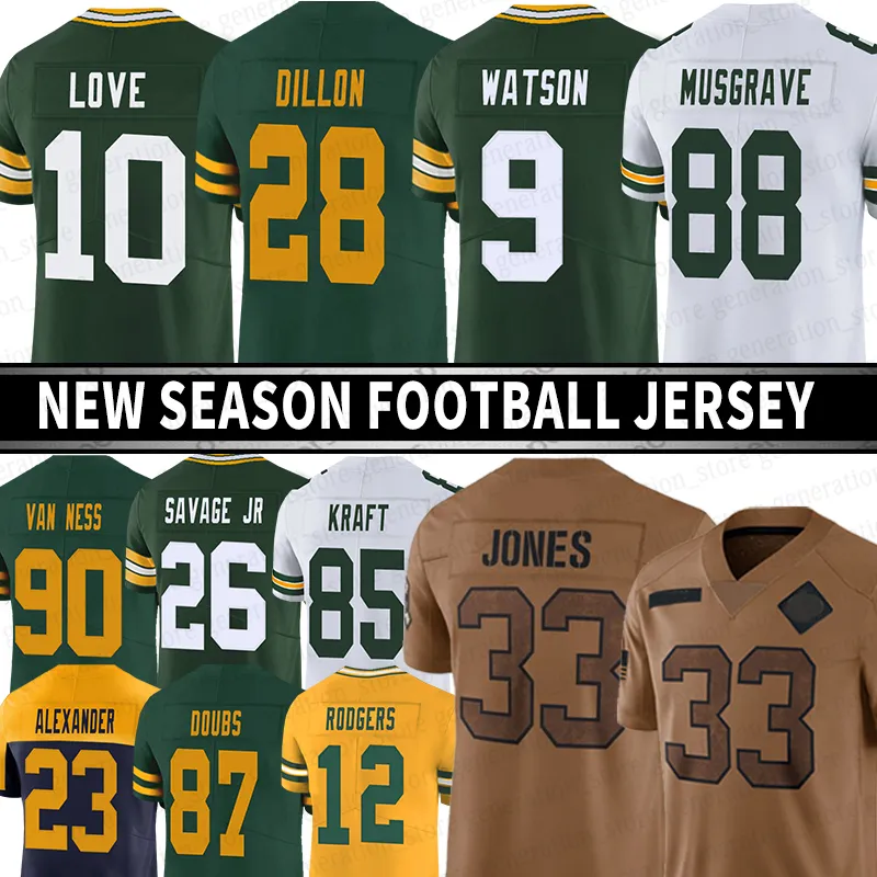 10 Love Football Jersey Green Bayes Packer AJ Dillon Christian Watson ...