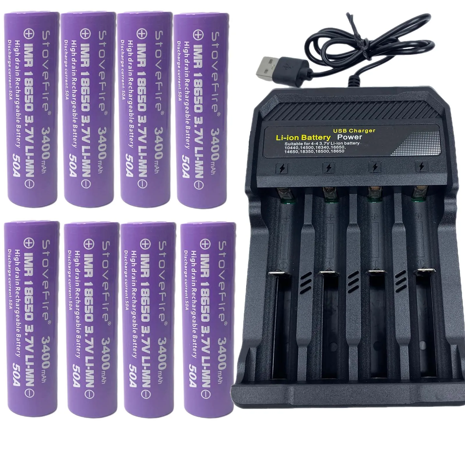 18650 Batteries Kit: 8 Pack 3.7V 3400mAh Lithium Batteries With Four Slot Charger For 18650 ...