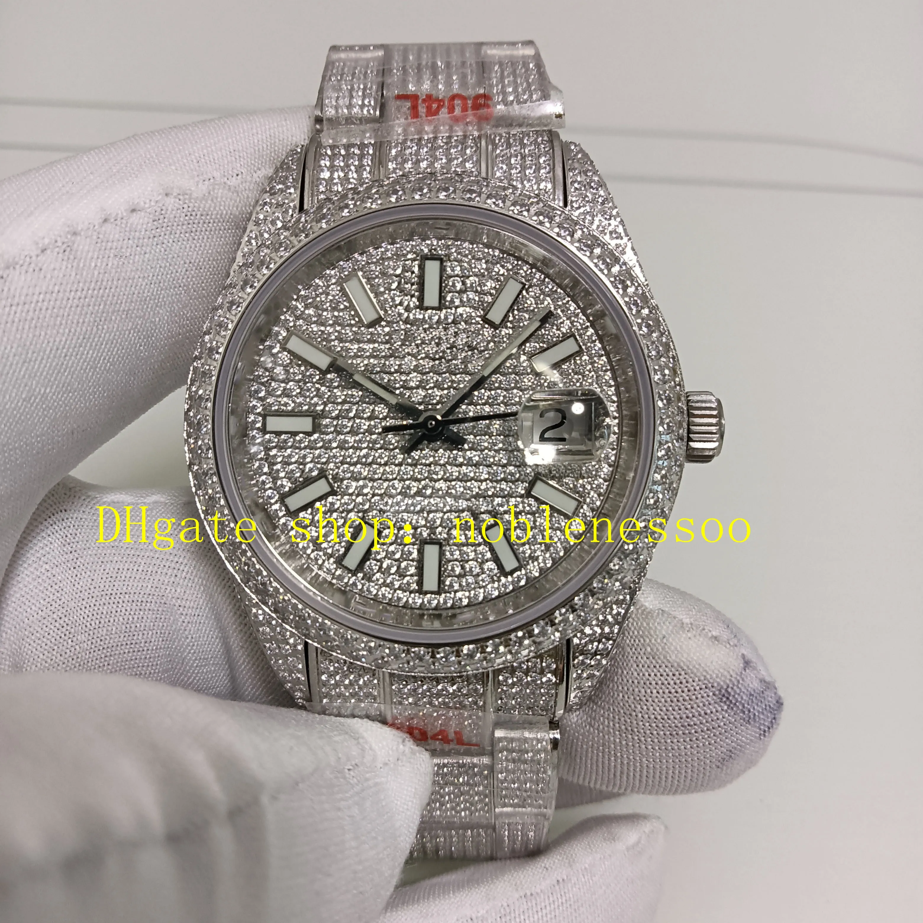Men's 41mm Sapphire Crystal Diamond Watch With Full Diamond Dial And ...