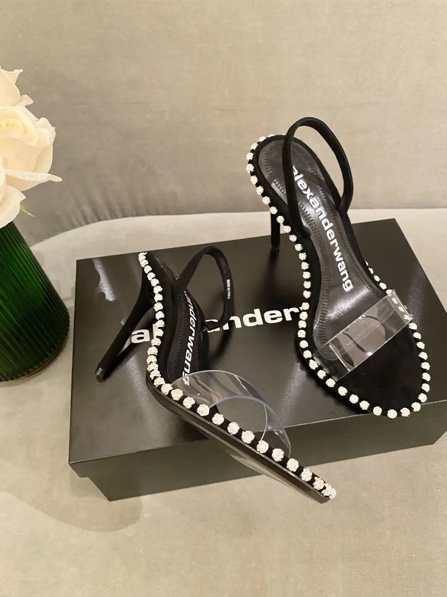 A Wang Nima Womens High Heels Black Stain PVC And Buffed Lambskin ...