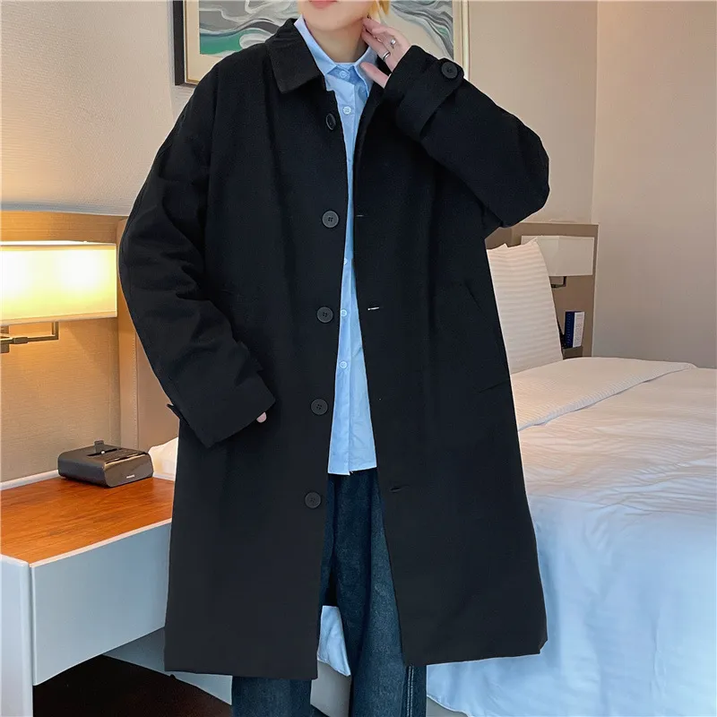 Japanese Style Primark Trench Coat Mens Medium Length, Loose Fit, Solid ...