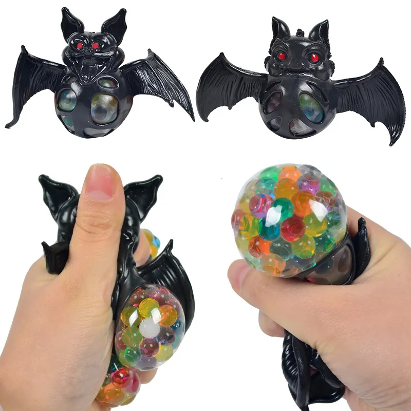 Squishy Bat Halloween Fidget Toy Colorful Water Beads Mesh Squish Ball ...