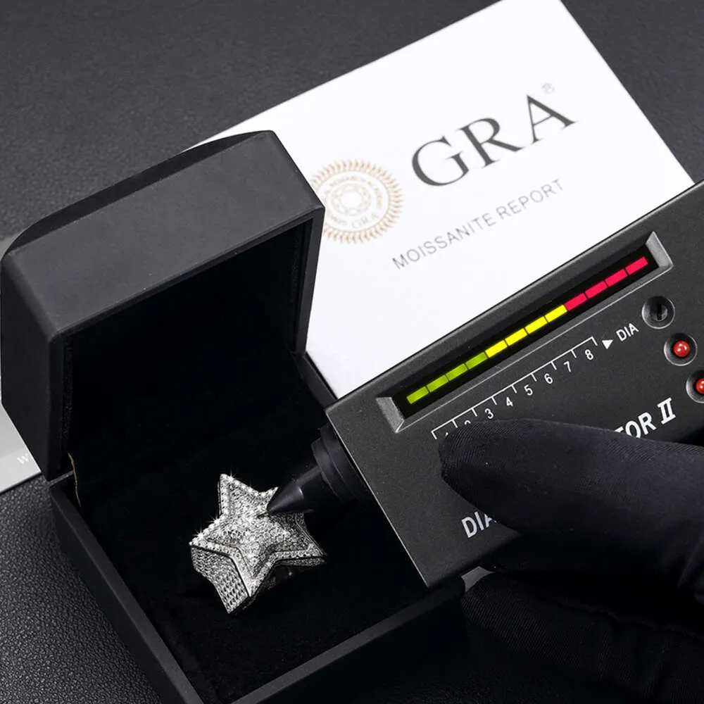 925 Sterling Silver Star Moissanite Ring GRA Certified Iced Out Gold ...