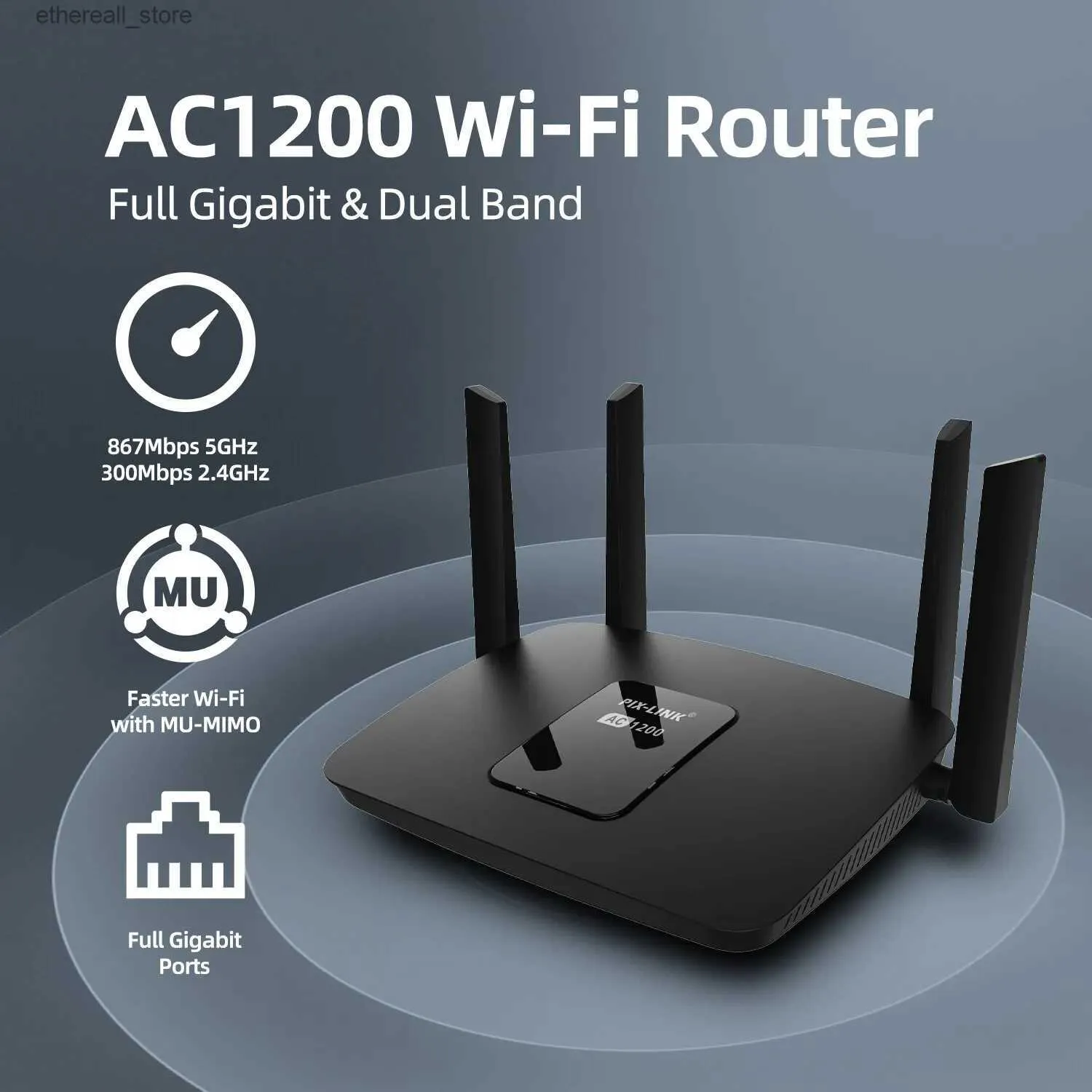 Routers PIX LINK AC06 Wireless Wi Fi Router 1200Mbps Dual Band Gigabit ...