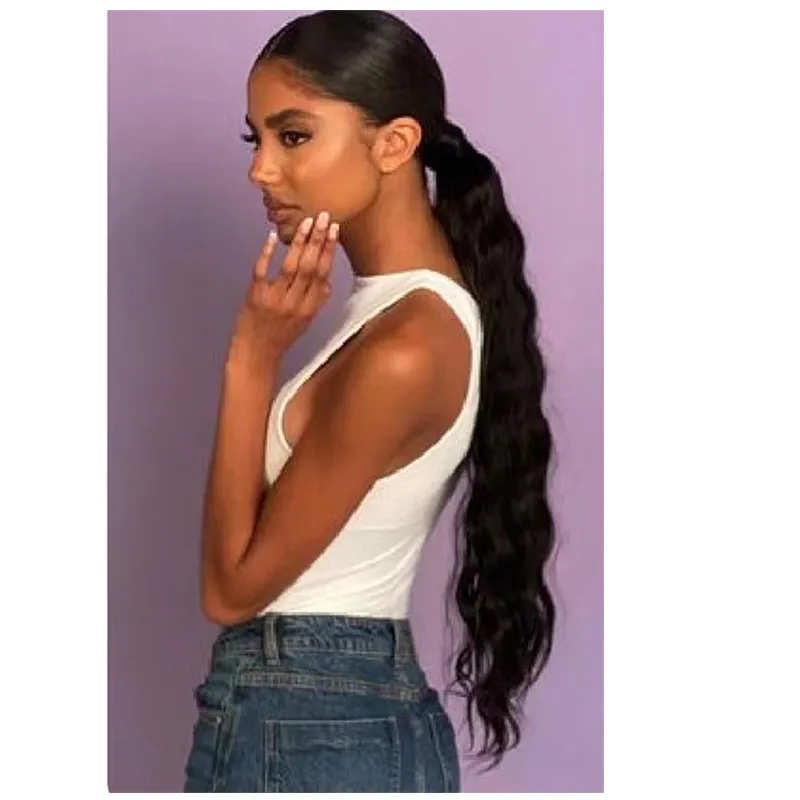 Body Wave Ponytail 10 to 22 Inches Curly Natural Black Remy Brazilian ...