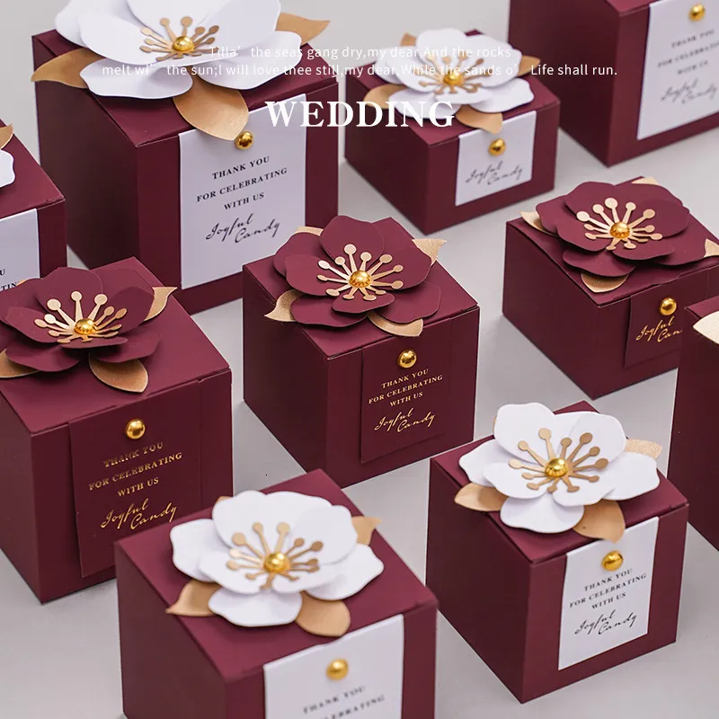 Wholesale Burgundy Candy Wedding Gift Boxes 50/Small Thank You Paper ...