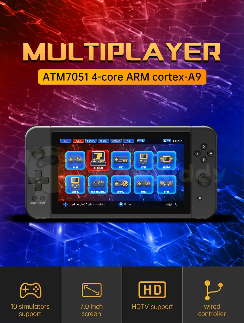 POWKIDDY X70 Handheld Retro Game Console, 7 HD Screen, 2-Player, 231114 ...
