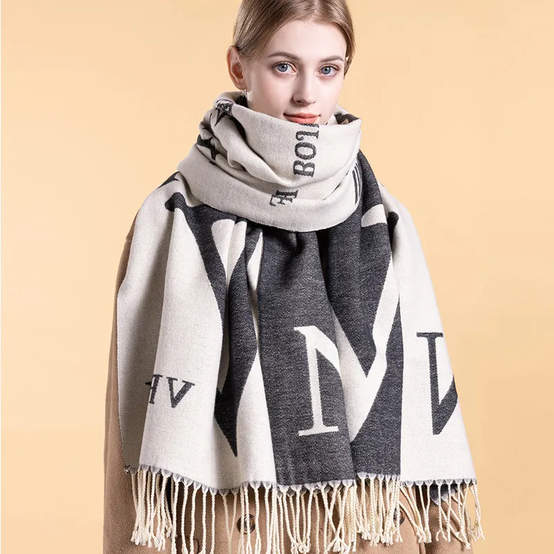 Luxury Designer Scarf: Classic Letter Print, Soft Cashmere Feel ...