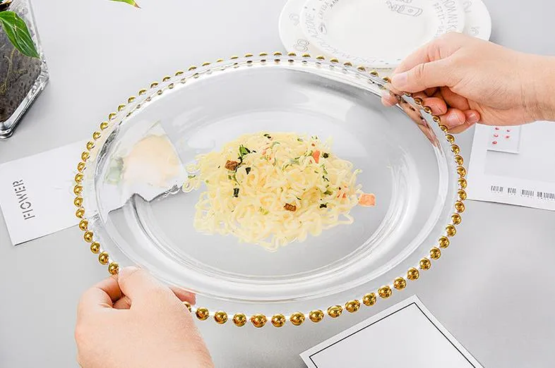 Elegant Glass Dinnerware Set - European Style Clear Plates with Gold ...