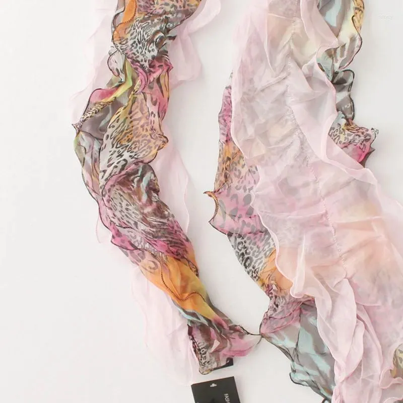 Multicolor Leopard Print Ruffled Scarf for Women, Spring Autumn Thin ...
