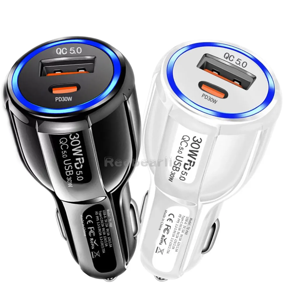 Fast Quick Charging QC3.0 PD30W 66W 38W Car Charger Dual Ports USB C PD Car Chargers For Ipad ...