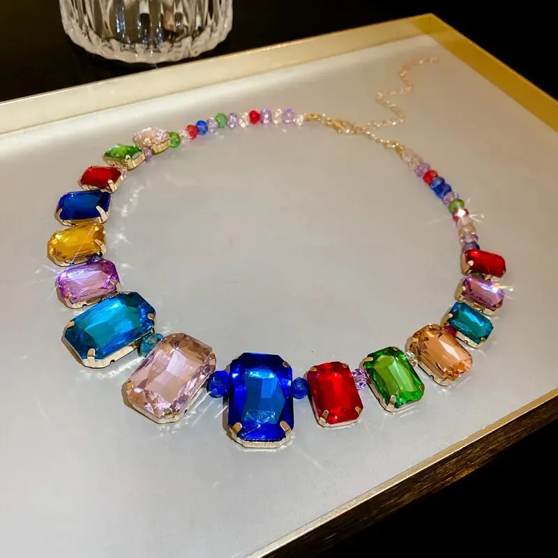 Chokers Colorful Large Crystal Choker Necklace For Women Exaggerated ...
