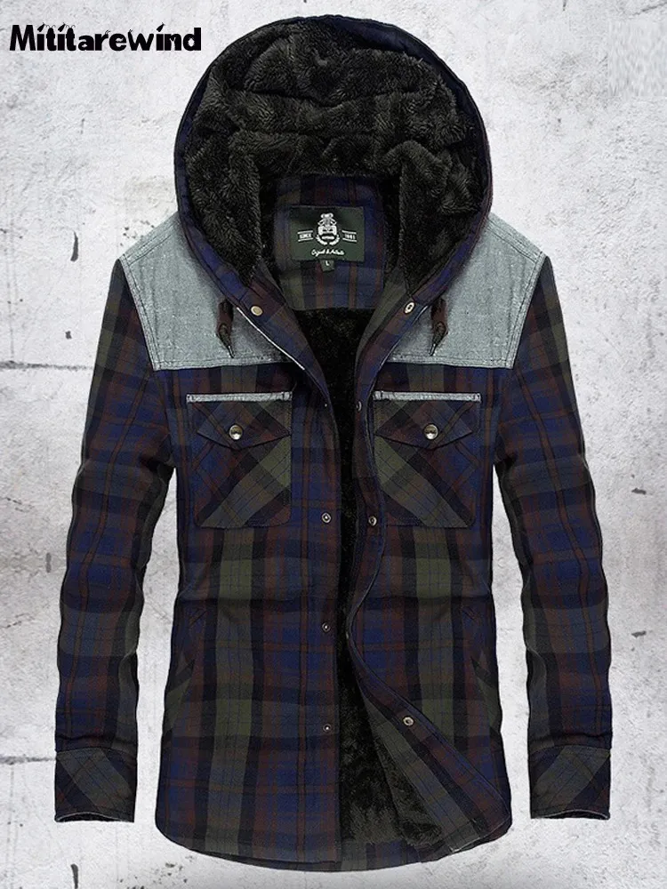 DHgate.com:Mens Casual Cotton Plaid Hooded Shirts with Fleece Lining ...