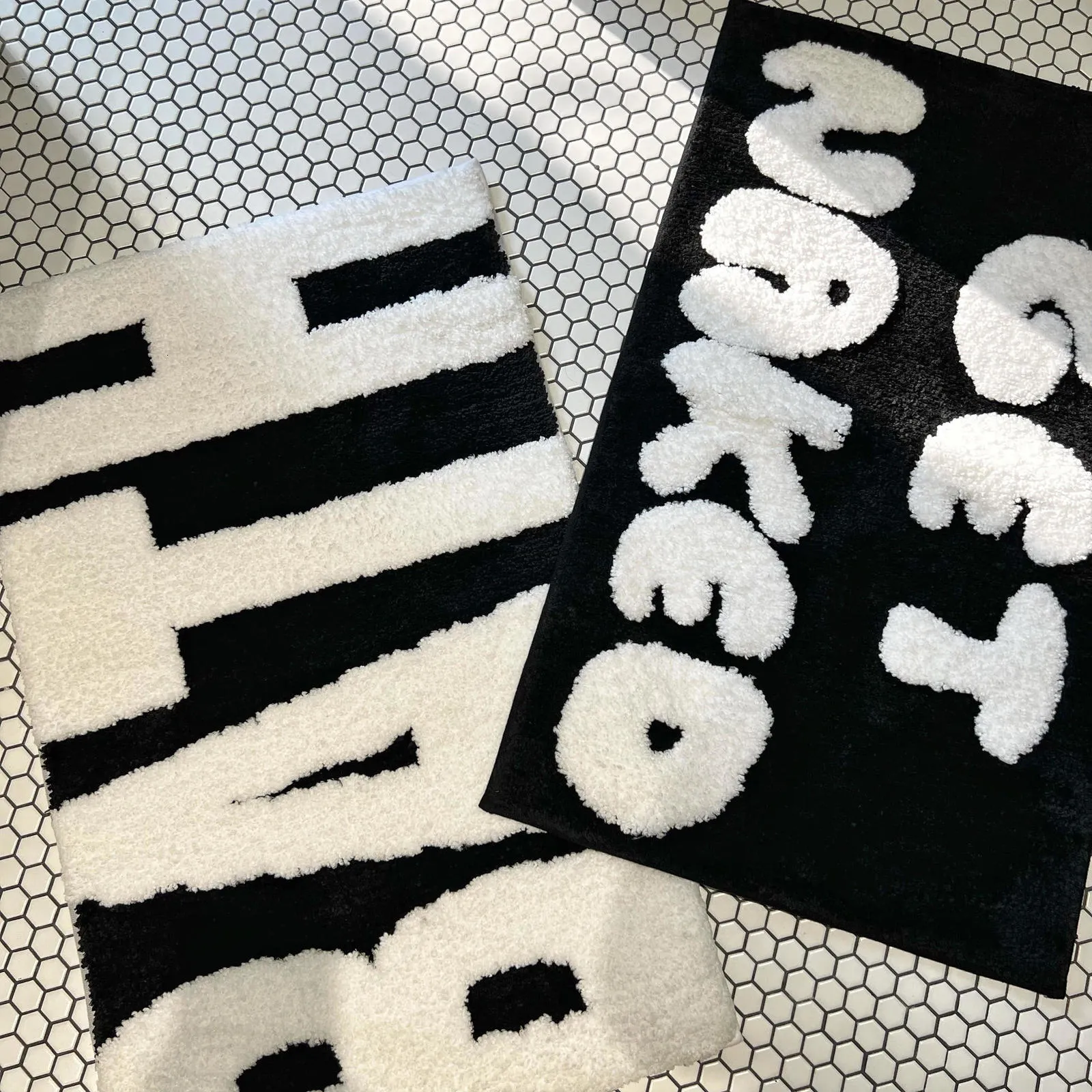Soft & Absorbent Tufted Funny Letters Bath Mat For Bathroom, Bedroom ...
