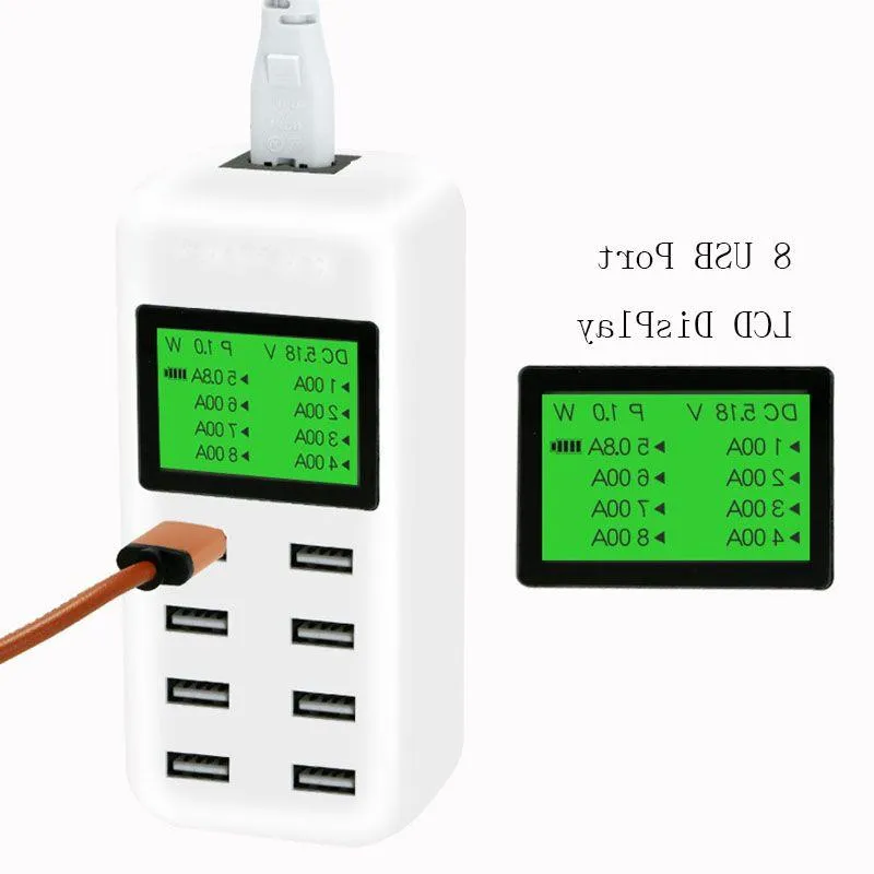 2-Pack 8-Port Smart USB Charger Hub with LCD Display, 40W Multi-Port ...