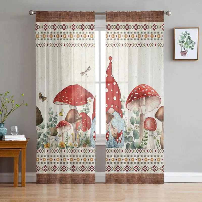 Curtain Rustic Mushroom Gnome Vintage Sheer Voile Window Room Divider ...