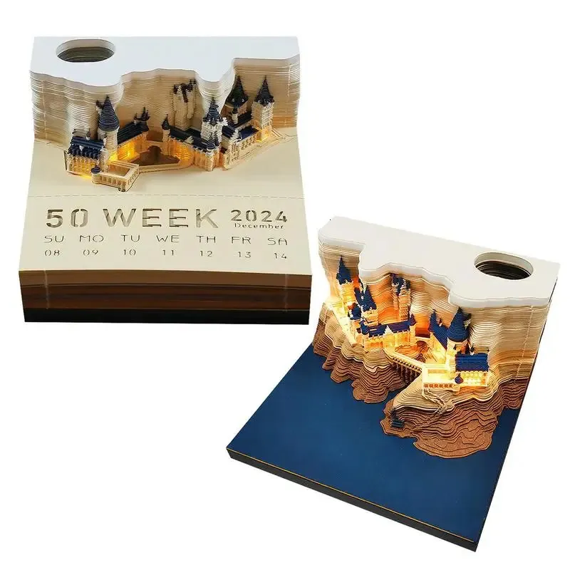 Castle Memo Desk Pad - 3D Calendar with Light, Notepad, and Accessories ...
