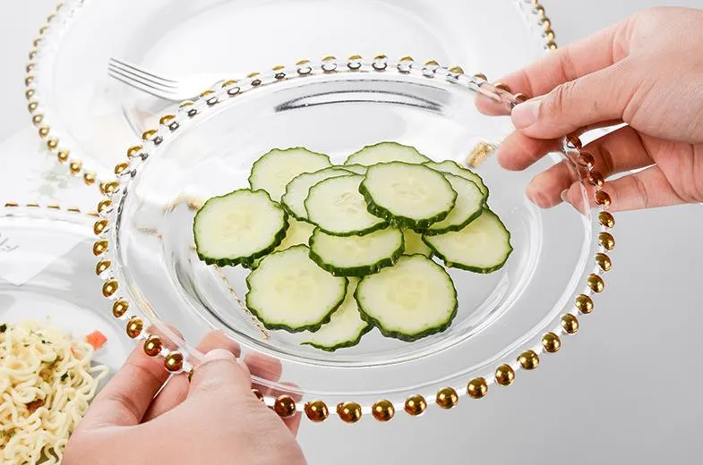 Elegant Glass Dinnerware Set - European Style Clear Plates with Gold ...