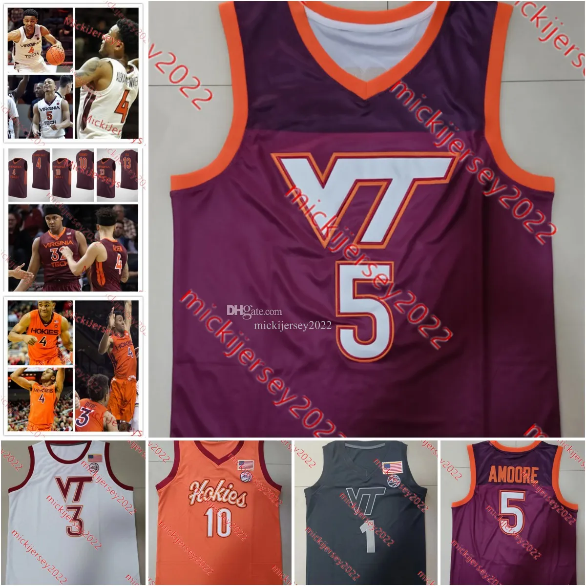 Virginia Tech Hokies Basketball Jersey Tyler Nickel Robbie Beran ...