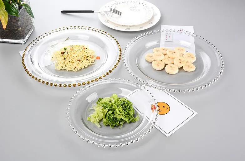 Elegant Glass Dinnerware Set - European Style Clear Plates with Gold ...