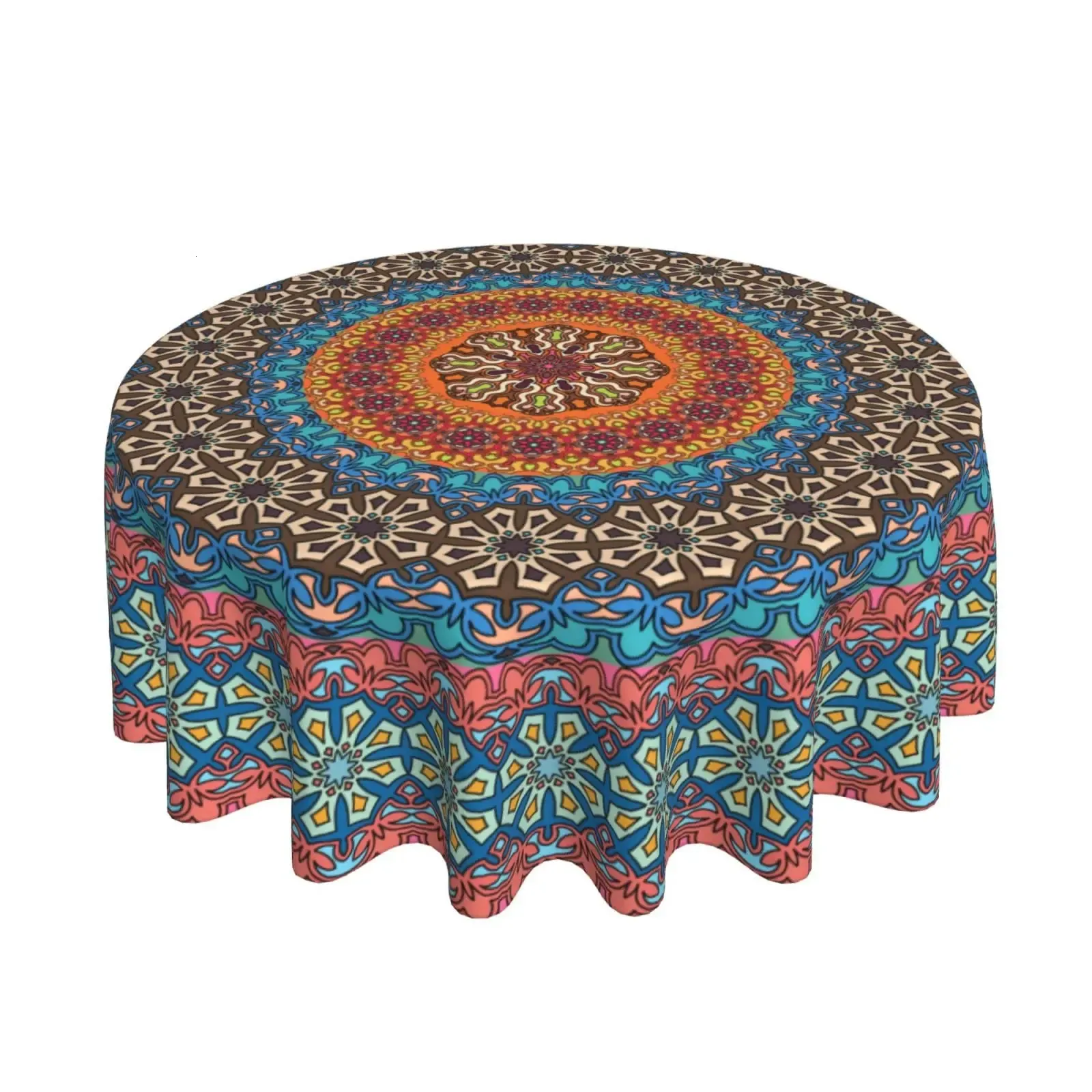Bohemian Mandala Tablecloth - 60 Inch Round, Waterproof & Reusable ...