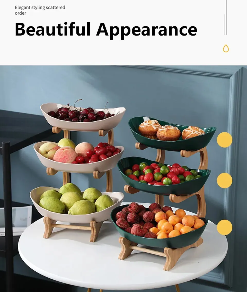 Wooden Tableware Set with Partitioned Trays and Fruit Bowl for Kitchen ...