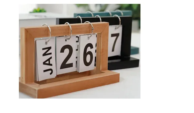Vintage Wooden Perpetual Calendar - Rustic Flip Desk Calendar ...