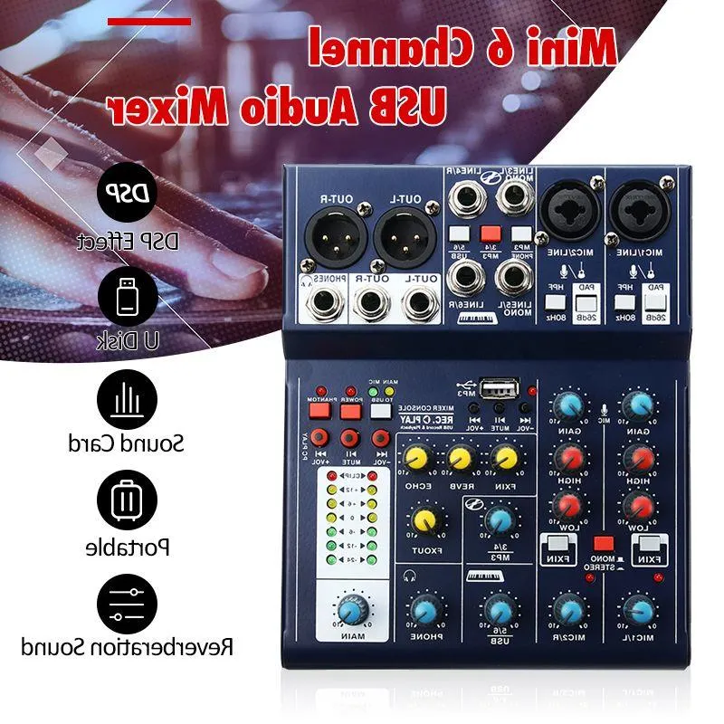DHgate.com:Professional 6-Channel USB DJ Audio Mixer with Reverb, 48V ...